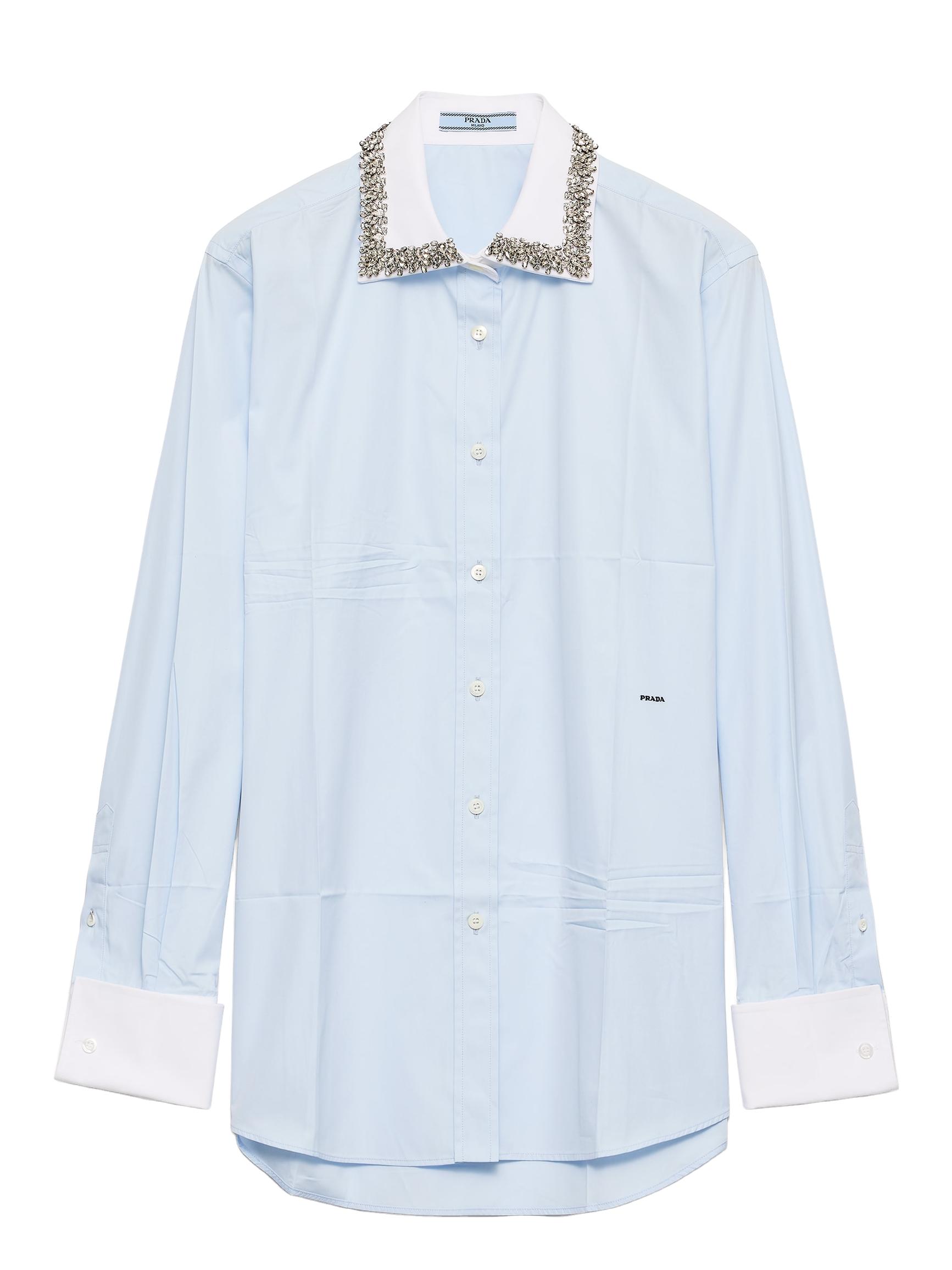 PRADA Embroidered Poplin Shirt with Classic Collar and French Cuffs